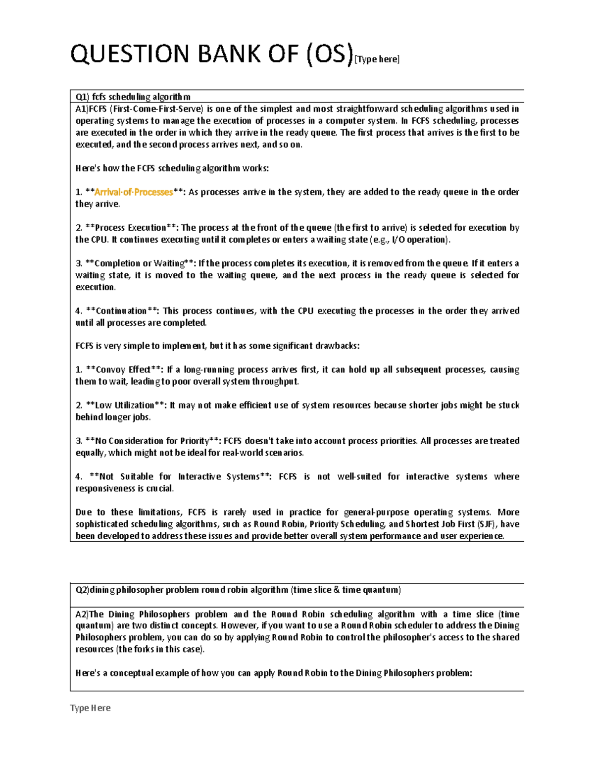Question BANK OF OS2 - you can use for exam - Q 1 ) fcfs scheduling ...