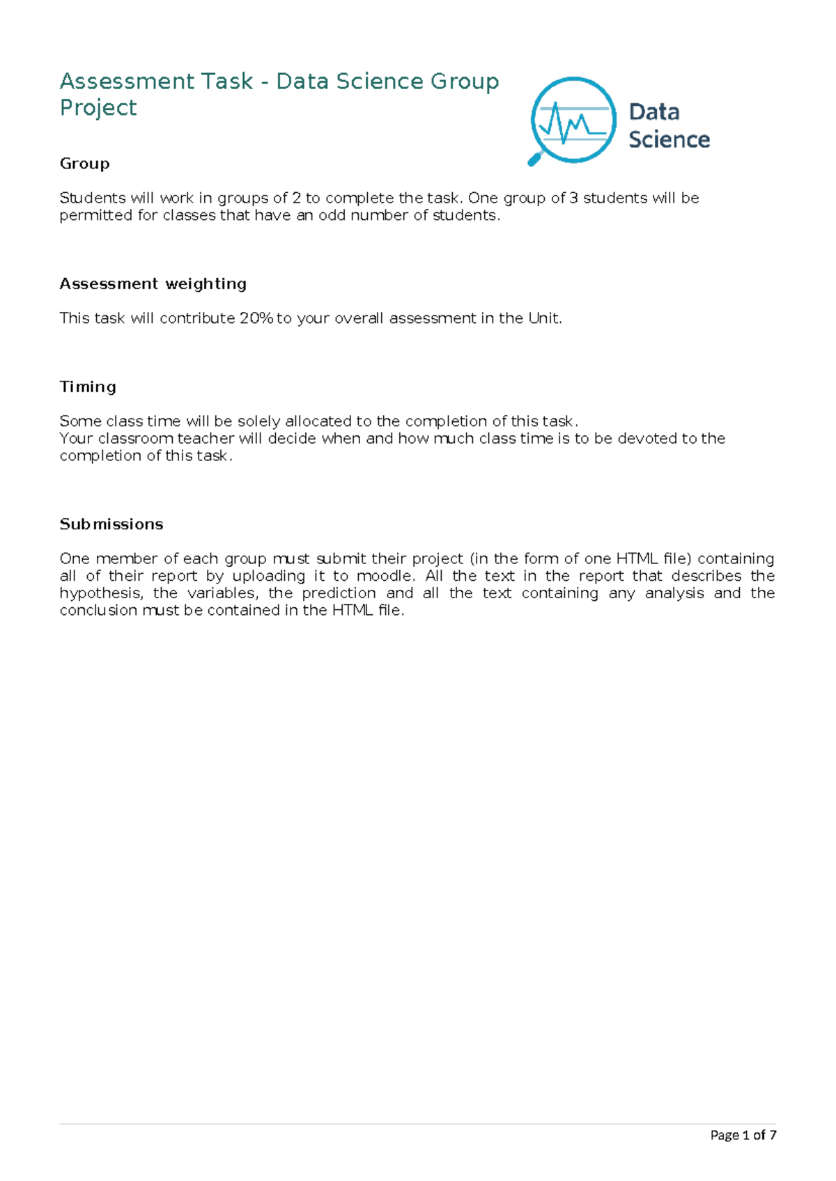 Task Details For Data Science Assessment Task Data Science Group