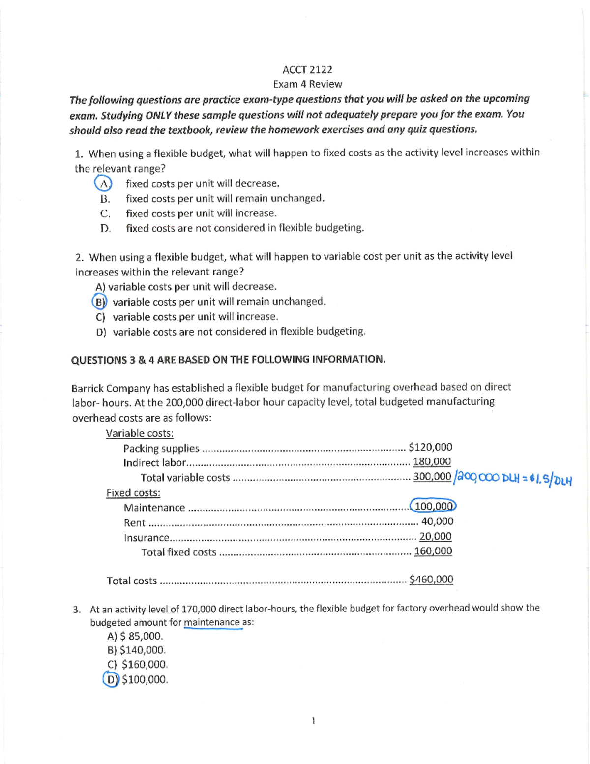 ACCT2122 BAP Exam 4 Practice Solutions - ACCT 2122 - Studocu
