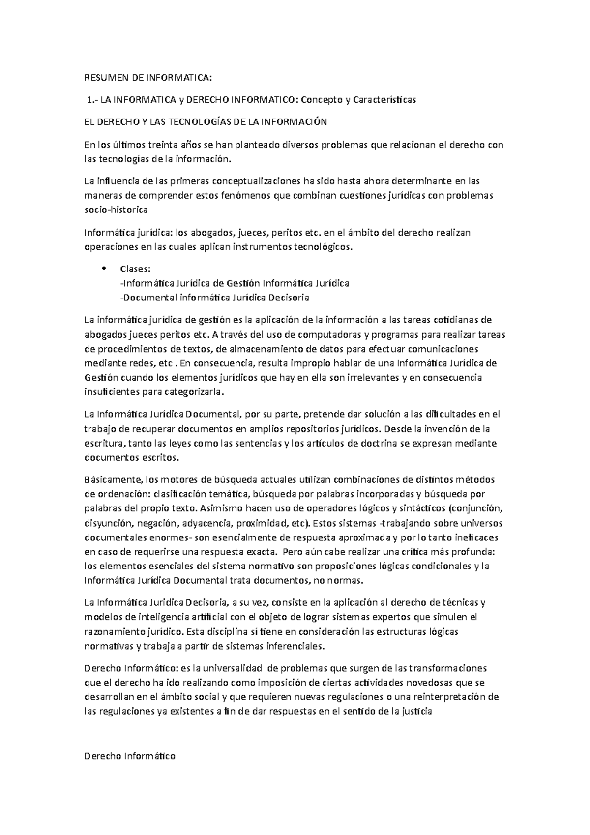 Resumen DE Informatica - RESUMEN DE INFORMATICA: 1.- LA INFORMATICA y DERECHO INFORMATICO ...
