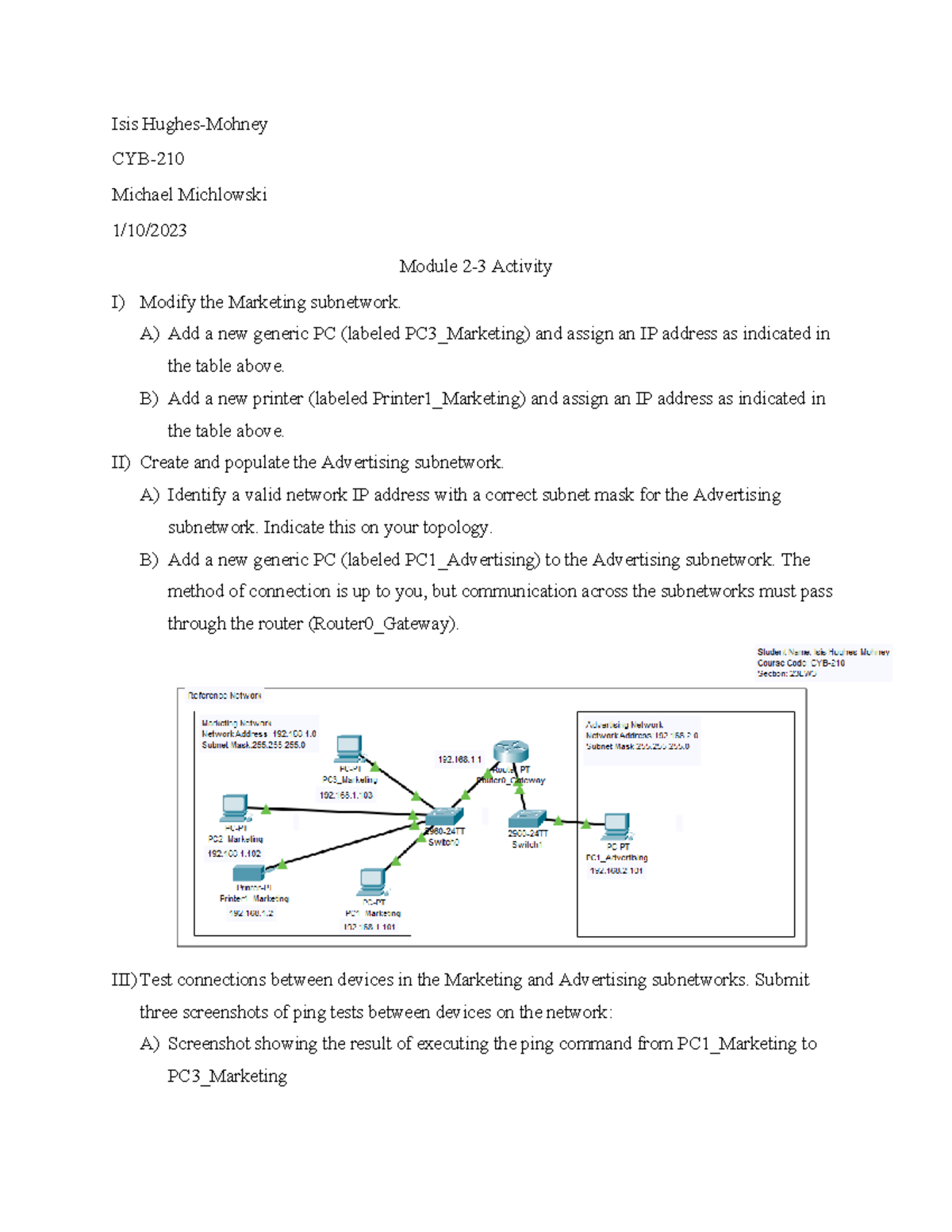 CYB 210 module 2-3 - Isis Hughes-Mohney CYB- Michael Michlowski 1/10/ Module 2-3 Activity I ...