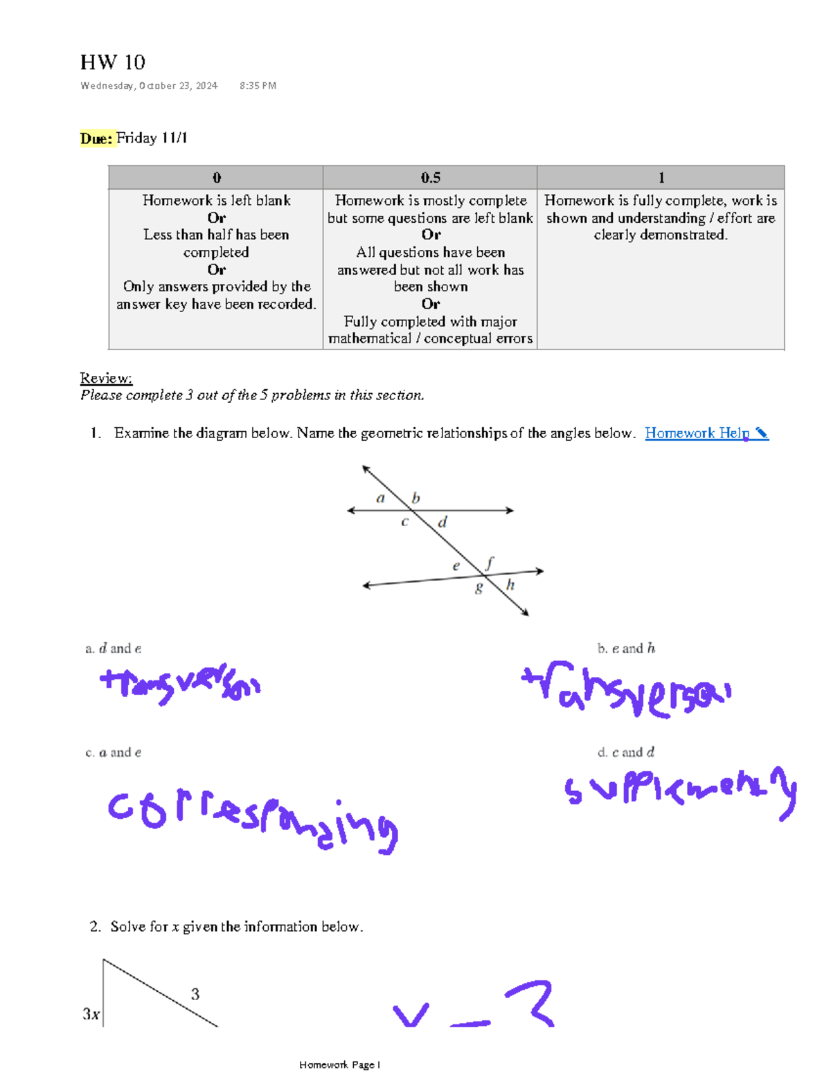 HW 10 - nothing its easy - Due: Friday 11/ 0 0 1 Homework is left blank Or Less than half has ...