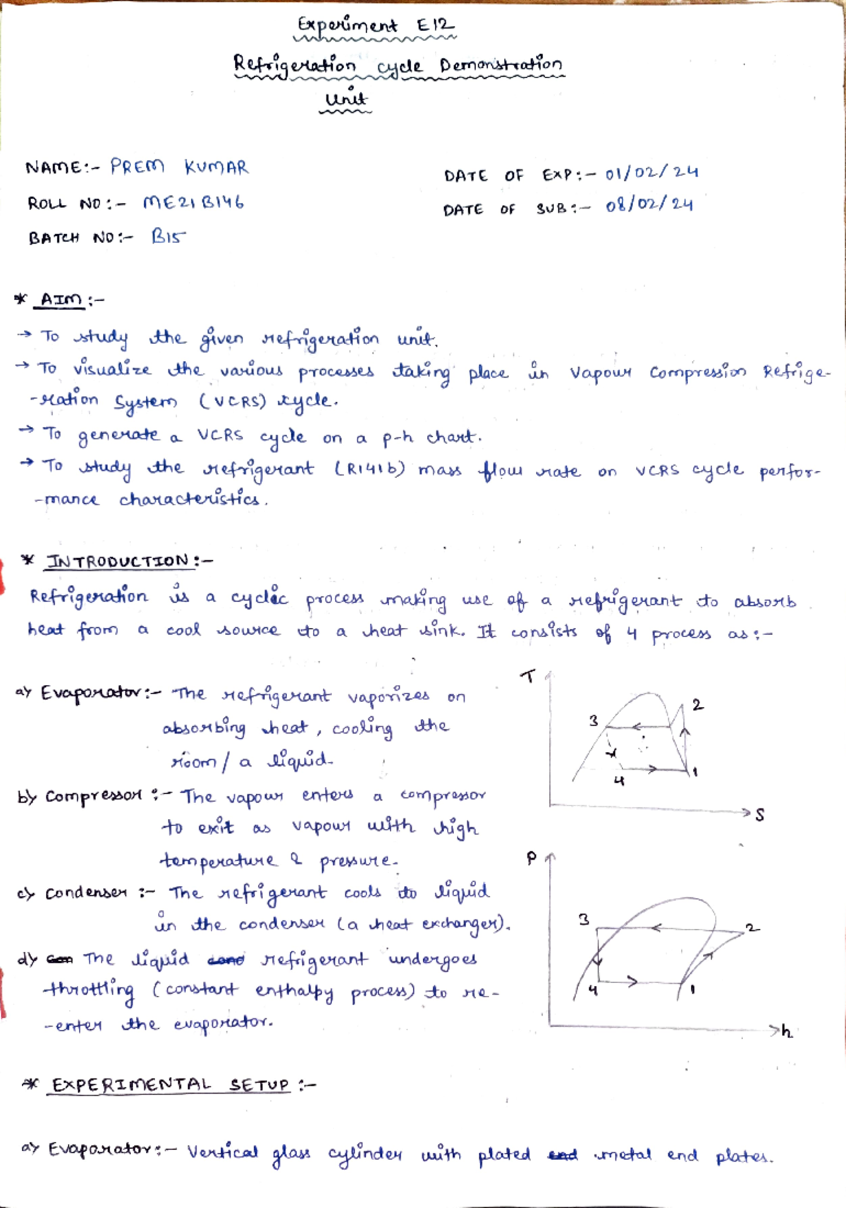 ME21B146 E12 B15 - NAME:- PREm KumAR RoLL NO - mE21 R| BATH NO- Bis AIm ’ To tudy the guen - Studocu