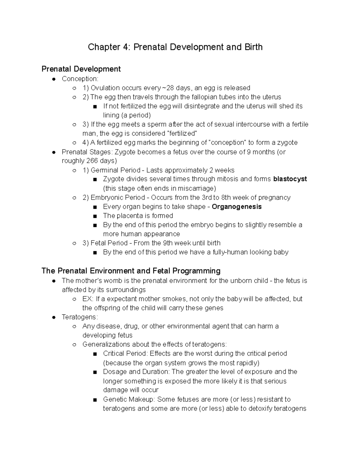 Chapter 4 Prenatal Development and Birth - Studocu