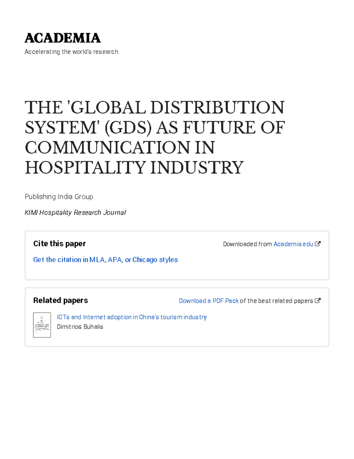 THE ' Global Distribution - Accelerating the world's research. THE ...