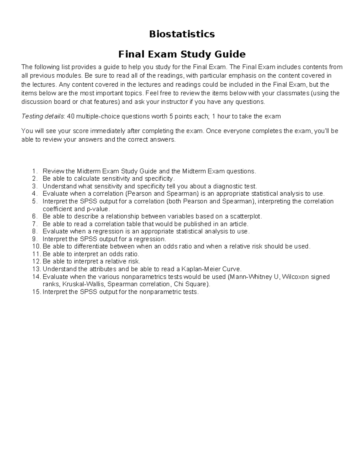 Final Study Guide -89994433 - Biostatistics Final Exam Study Guide The following list provides a ...