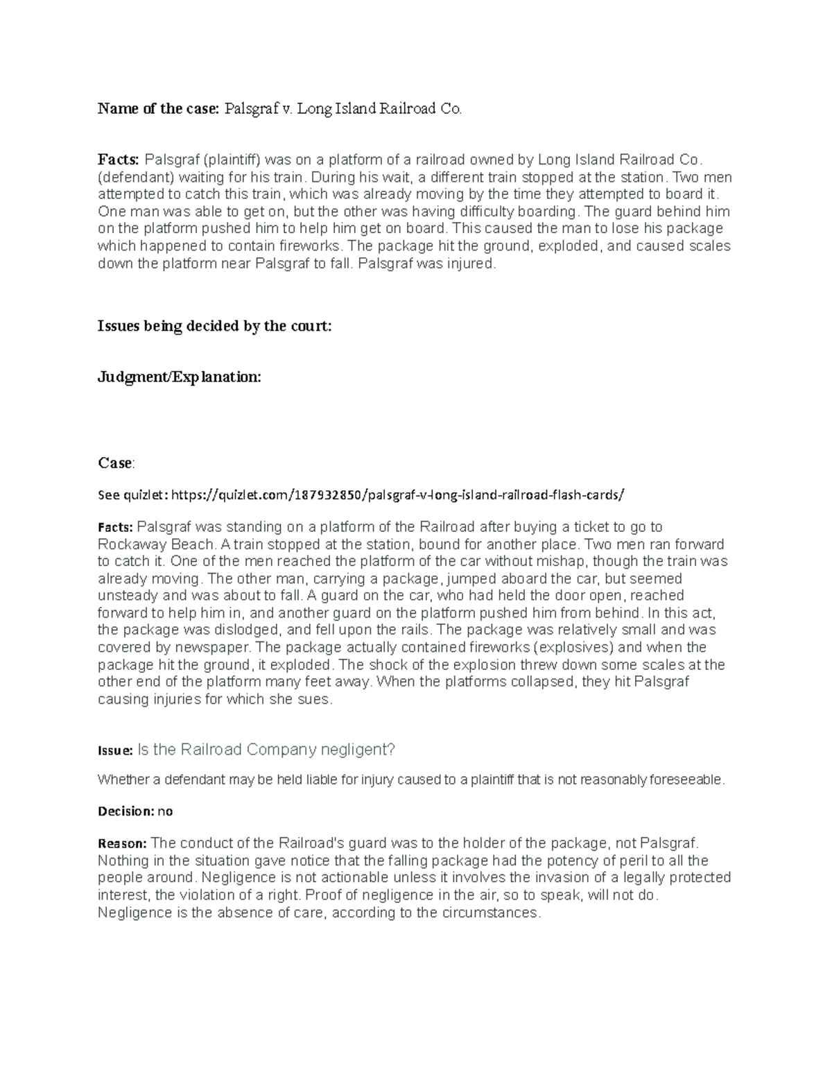 Hw set C - number 3 - Name of the case: Palsgraf v. Long Island ...