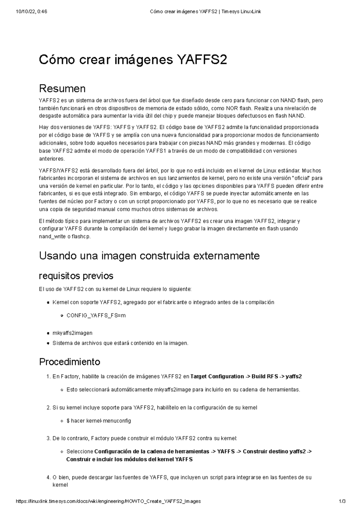 Cómo crear imágenes Yaffs 2 Timesys Linux Link - 10/10/22, 0:46 Cómo crear imágenes YAFFS2 ...