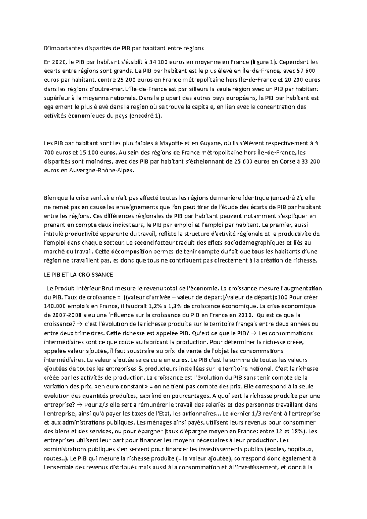 PIB - ENSEMBLE DE DOCUMENT PARLANT DE PIB - D’importantes disparités de ...
