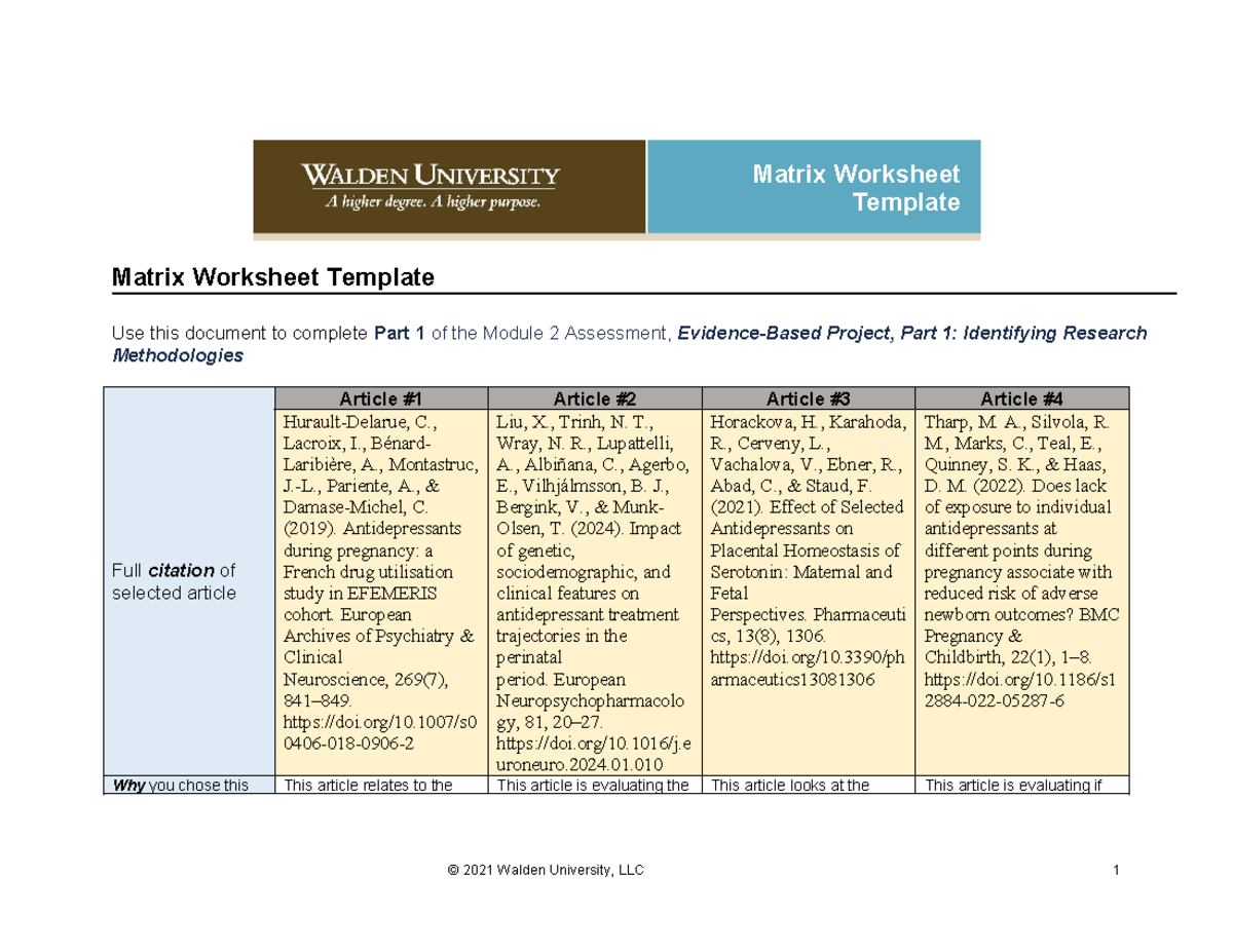 MD2Assgn Singh R - Evidence Based Comparison Chart - Matrix Worksheet ...