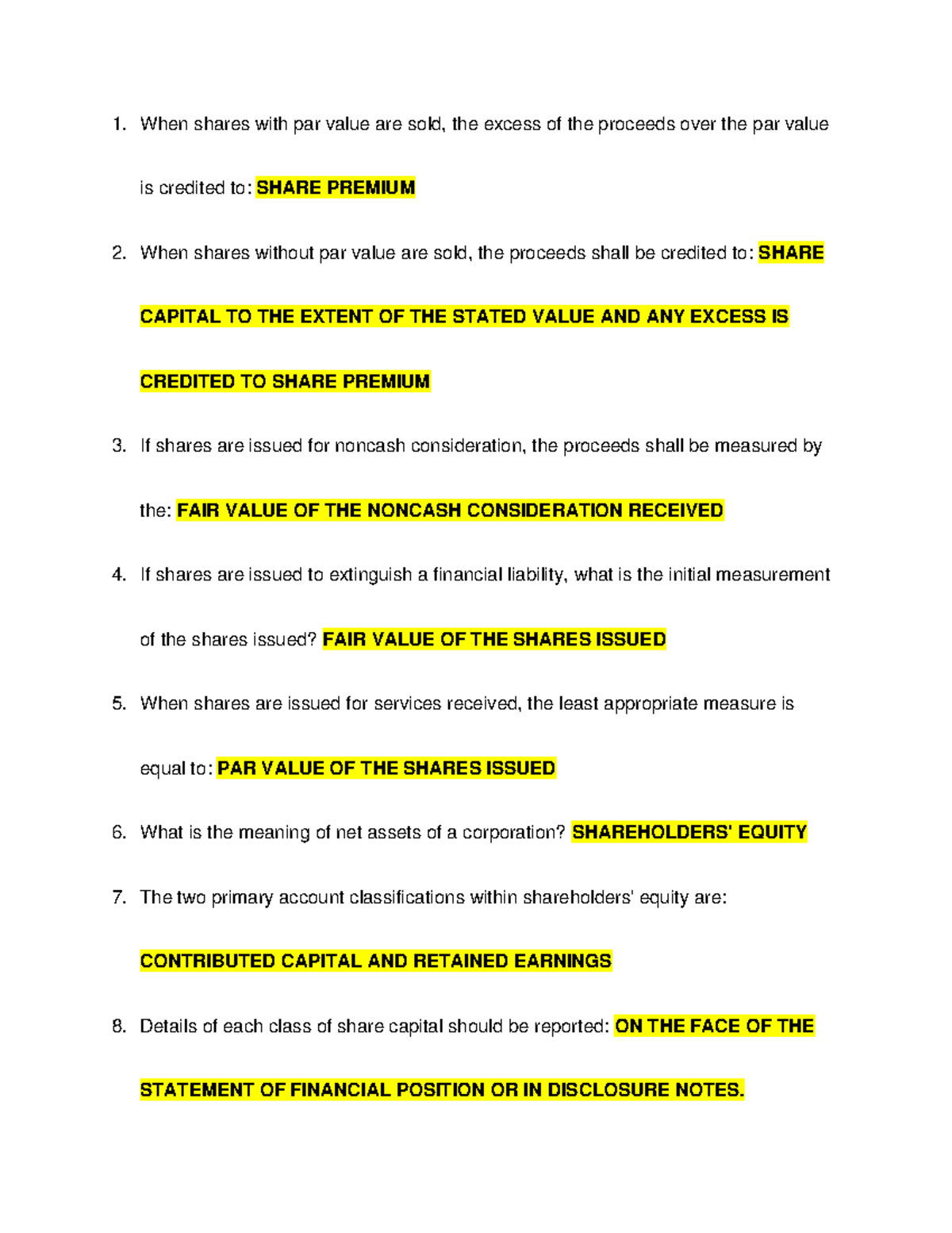 Accounting Problems (Fin Acc Volume 3) - 1 - When shares with par value ...