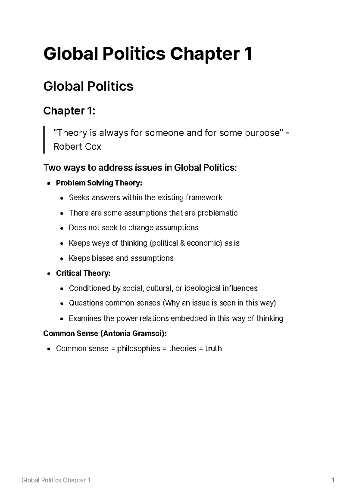 Global Politics Chapter 1 - Studocu