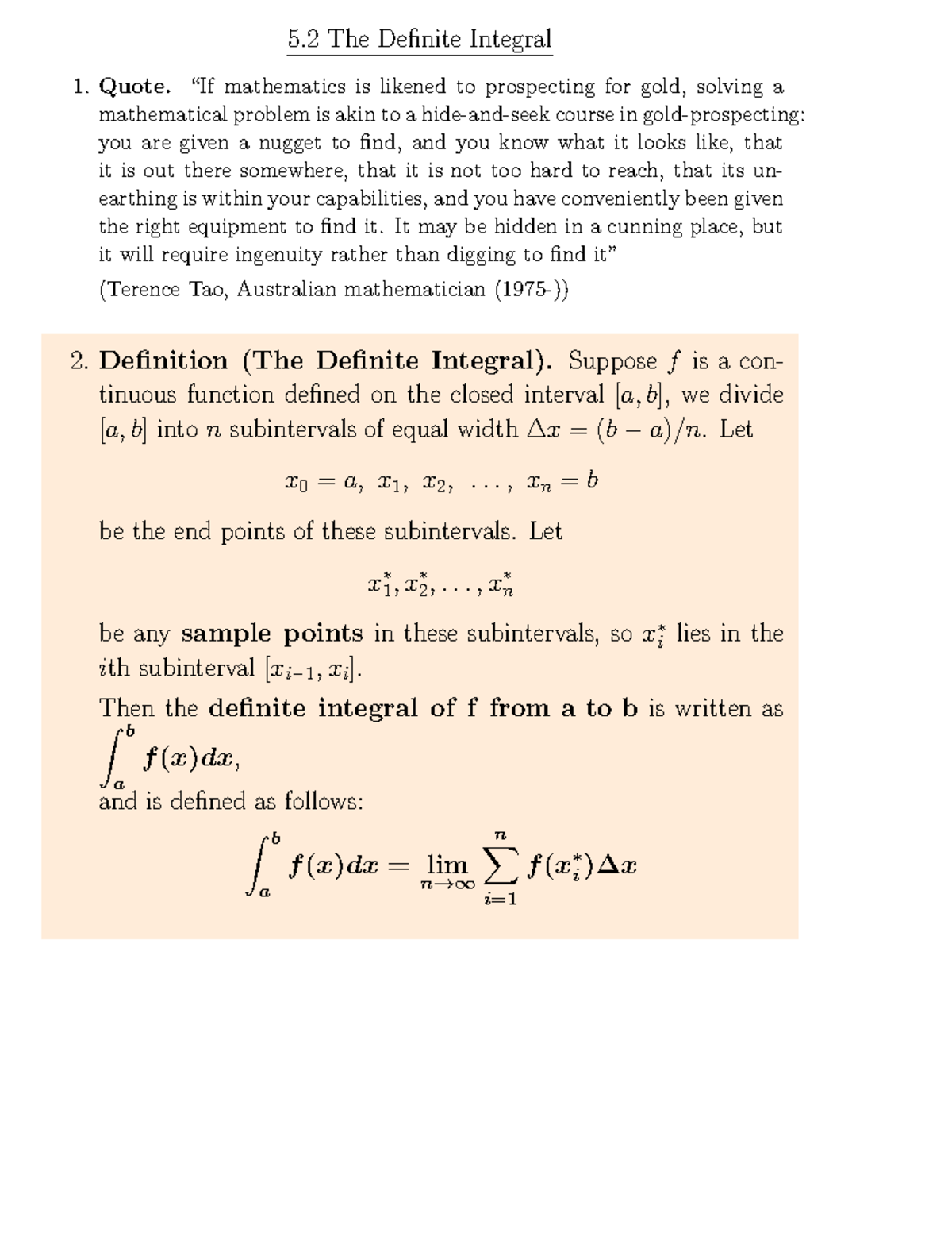 Sec5 - MSE - 5 The Definite Integral Quote. “If mathematics is likened ...