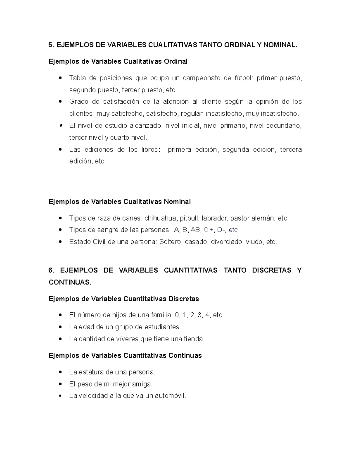 Ejemplos DE Variables- Estadistica - 5. EJEMPLOS DE VARIABLES ...