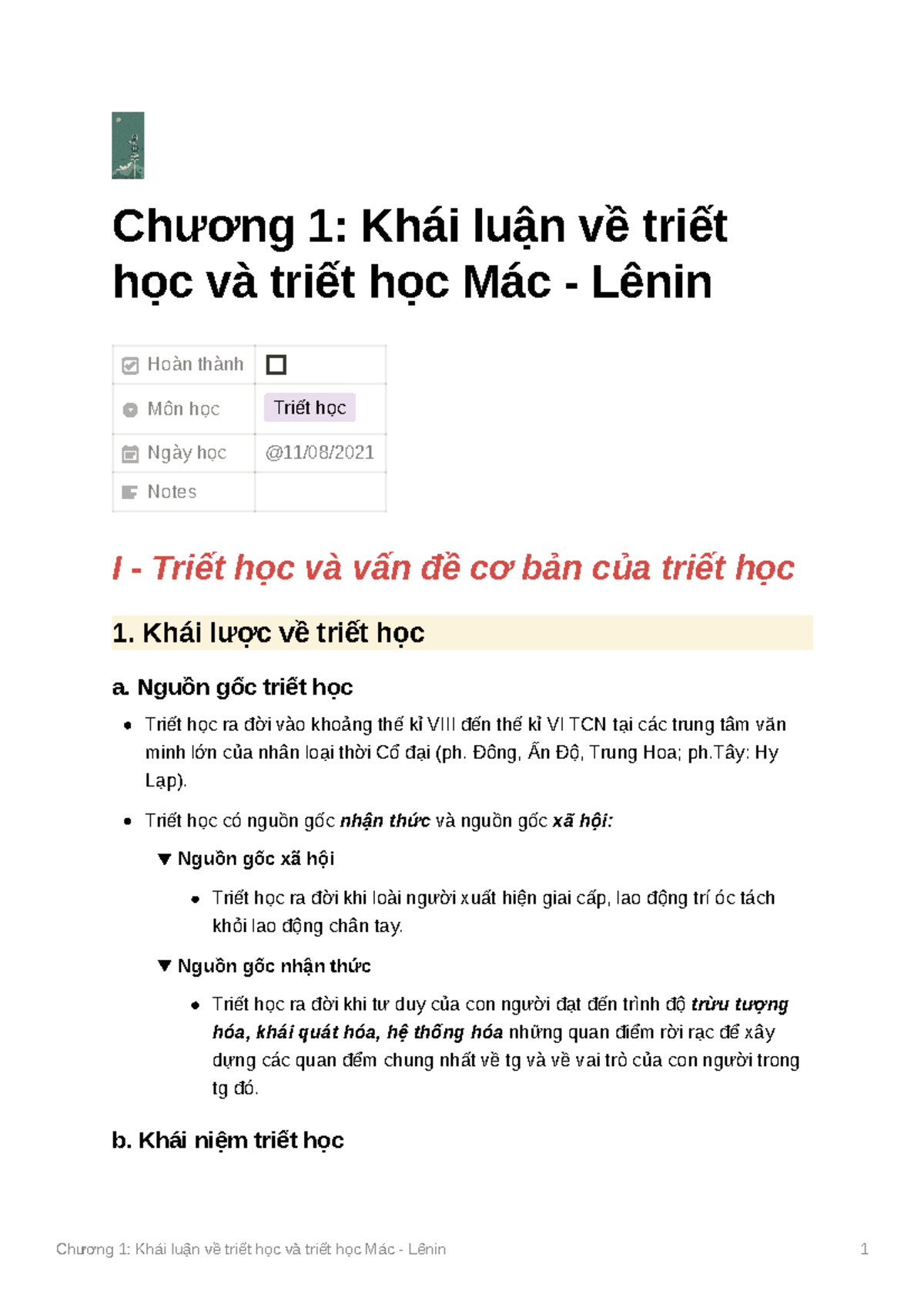 Chng 1 Khi lun v trit hc v trit hc Mc - Lnin - Triết - Studocu