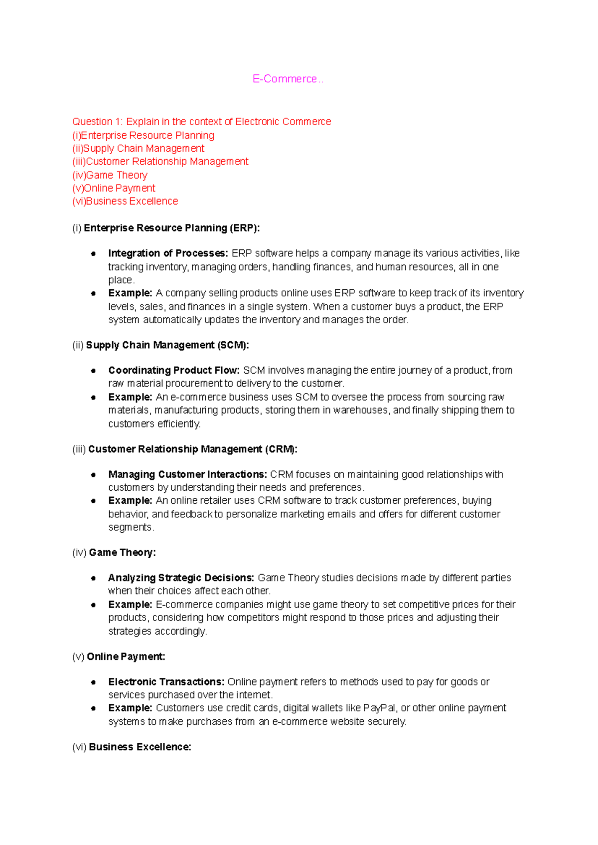 Ecommerce Report - E-Commerce.. Question 1: Explain in the context of Electronic Commerce - Studocu