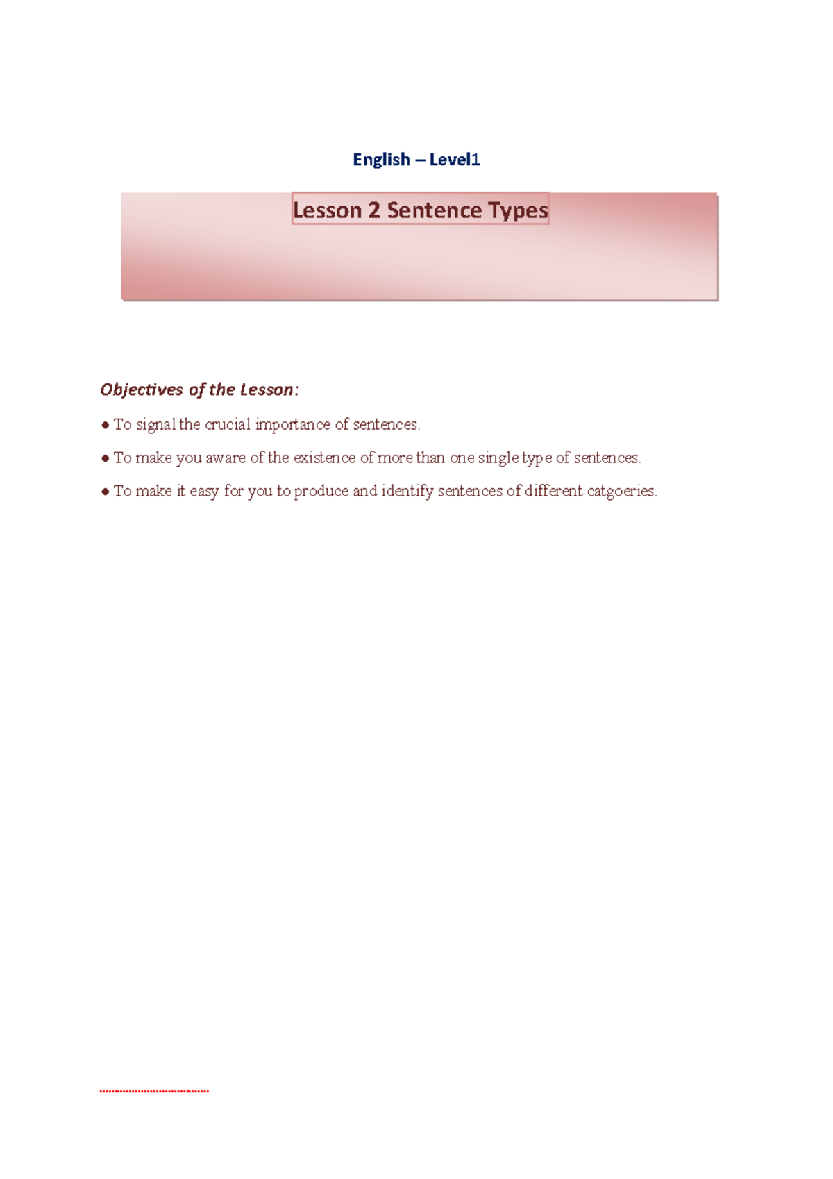 Sentence types 2 - ..................................... Lesson 2 ...
