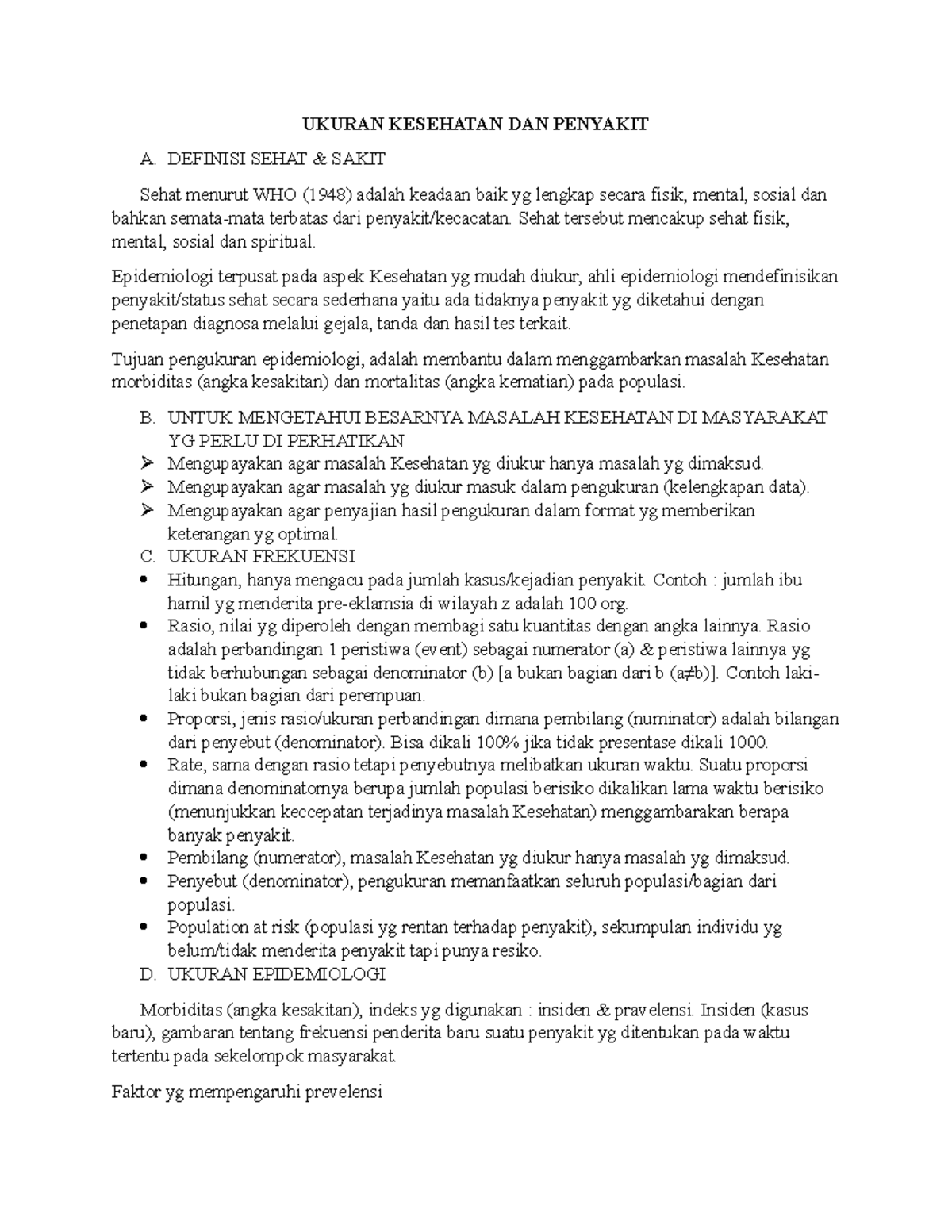 Ukuran Kesehatan DAN Penyakit - UKURAN KESEHATAN DAN PENYAKIT A ...