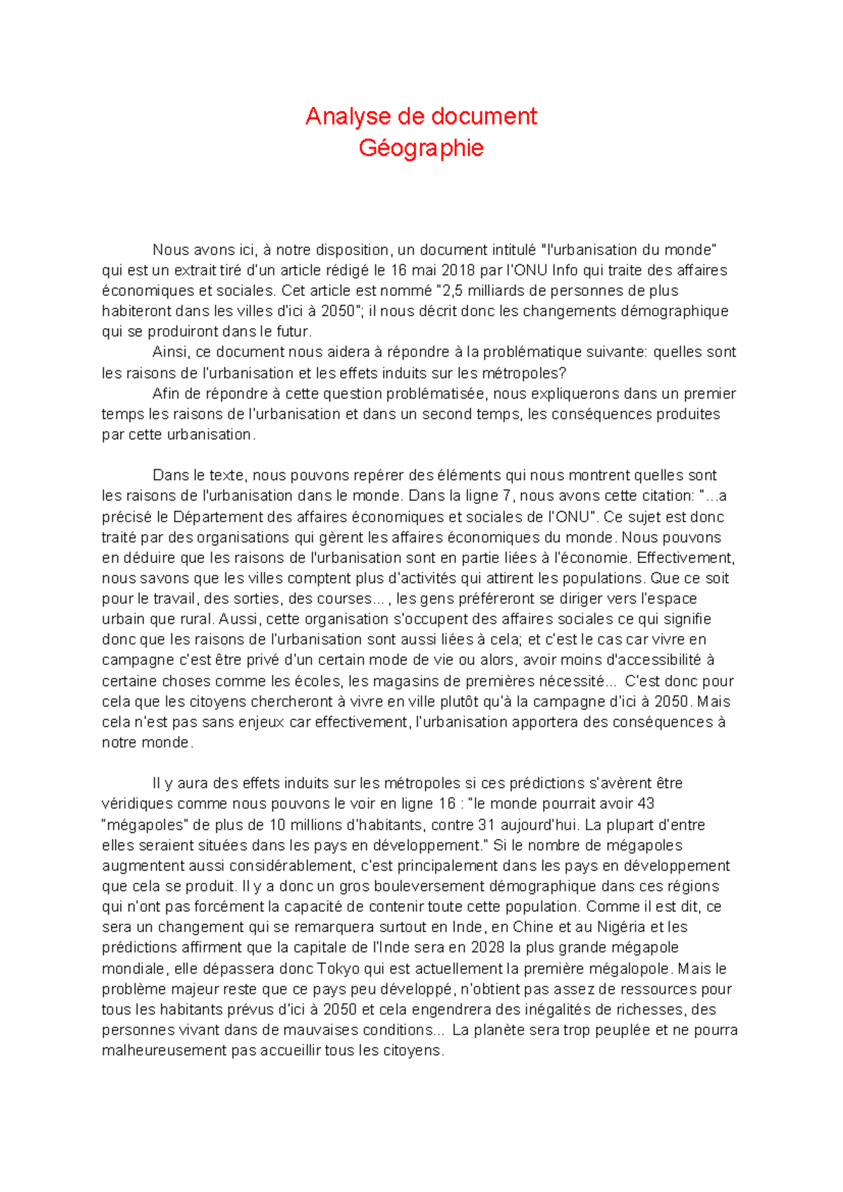 Analyse de document Géographie - Analyse de document Géographie Nous ...