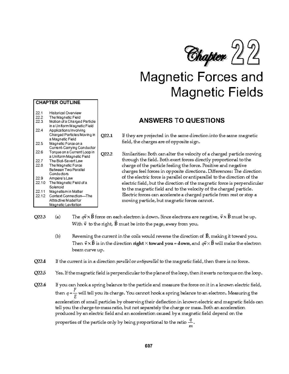 SM chapter 22 - Solution manual for all physics assignments in physics labs - 607 Magnetic ...
