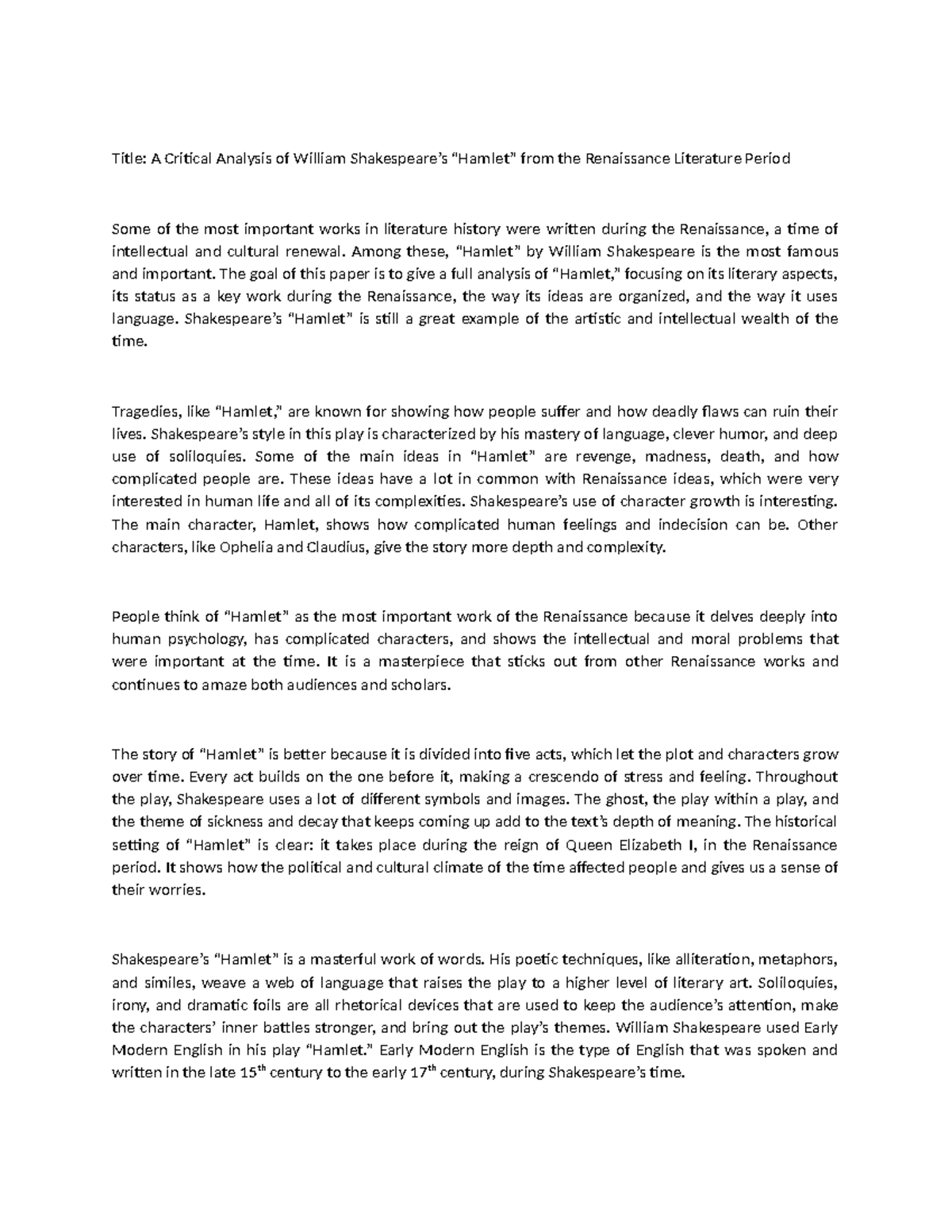 Critical Analysis of a text - Title: A Critical Analysis of William ...