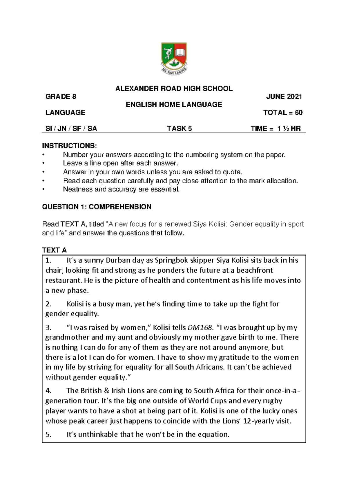 Grade 8 Jun Exam Term 2 2021 Final - ALEXANDER ROAD HIGH SCHOOL GRADE 8 ...
