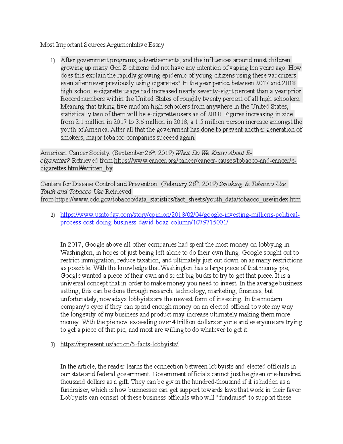 College Writing Assignment 7 - Most Important Sources Argumentative ...