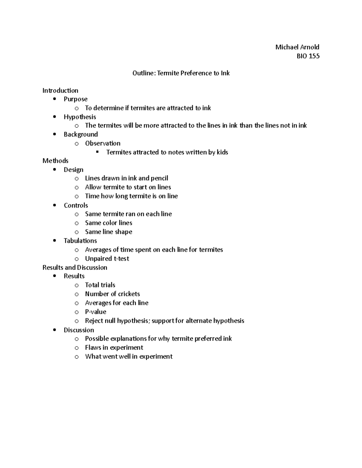 BIO 155 Termite Outline - Michael Arnold BIO 155 Outline: Termite ...