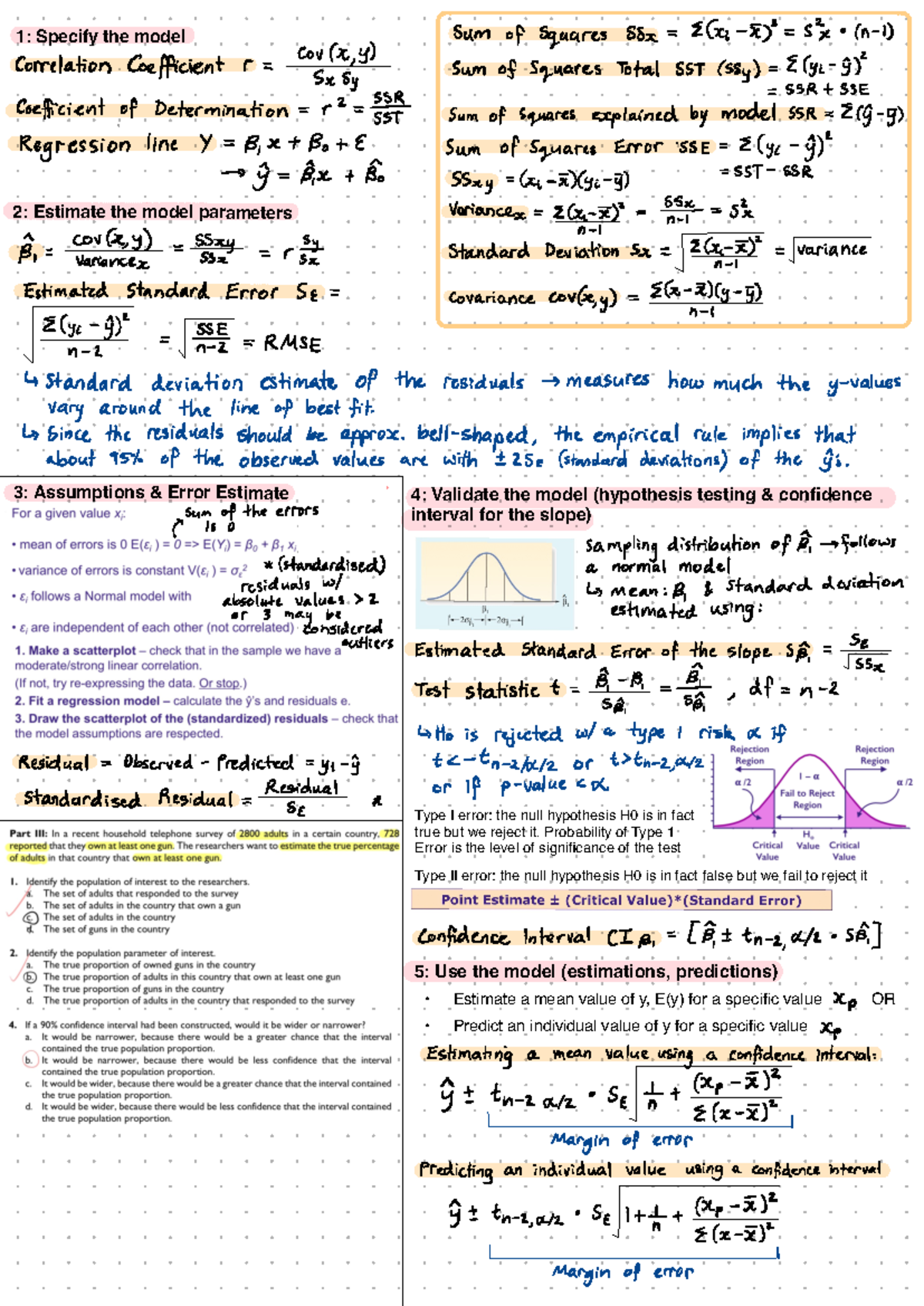 Advanced Statistics Cheat Sheet - . J 1: Specify the model 2: Estimate ...
