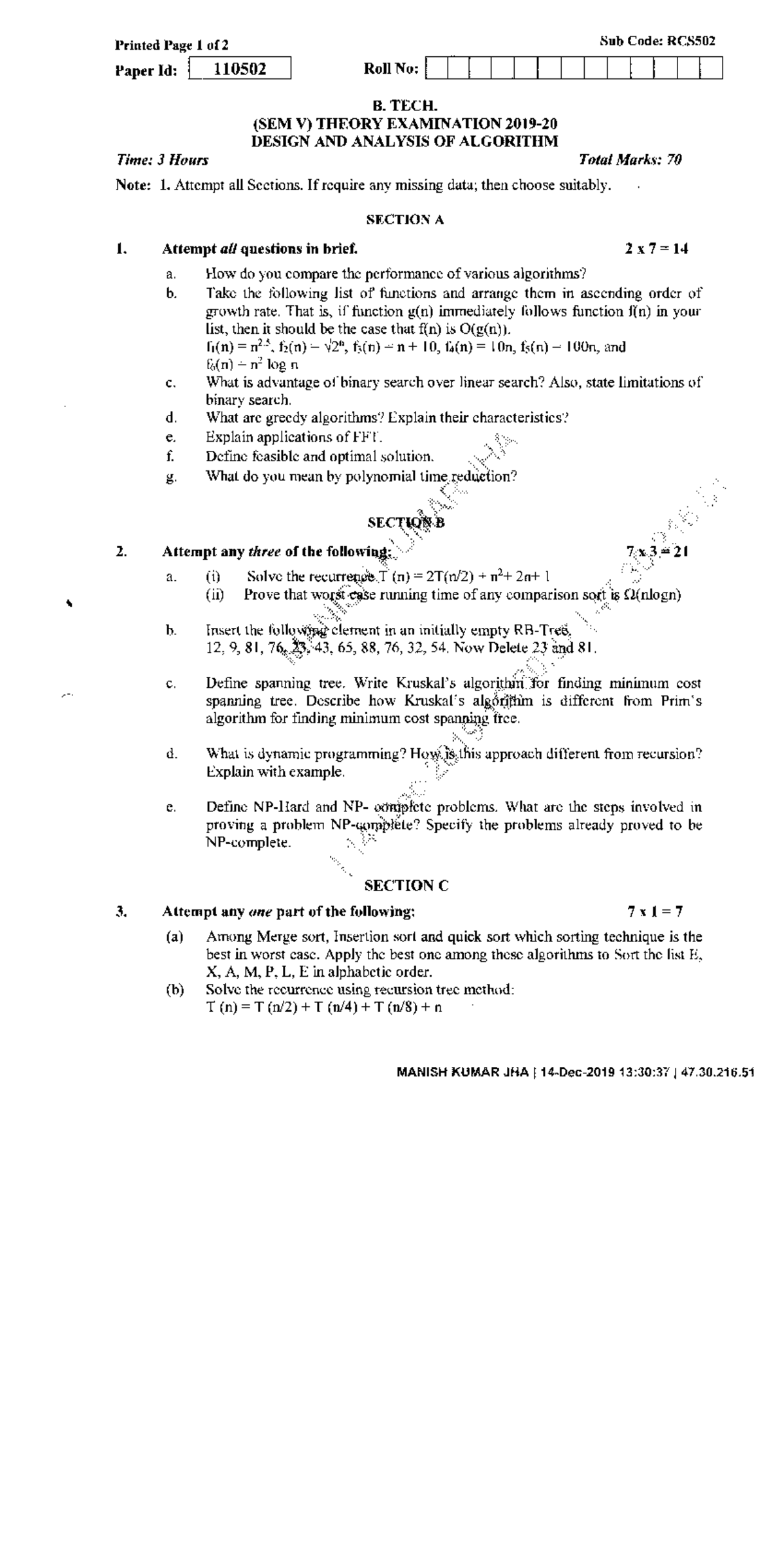 DAA Previous year paper - AKTU_QP20E290QP | 27-Feb-2021 09:38:47 | 117. ...