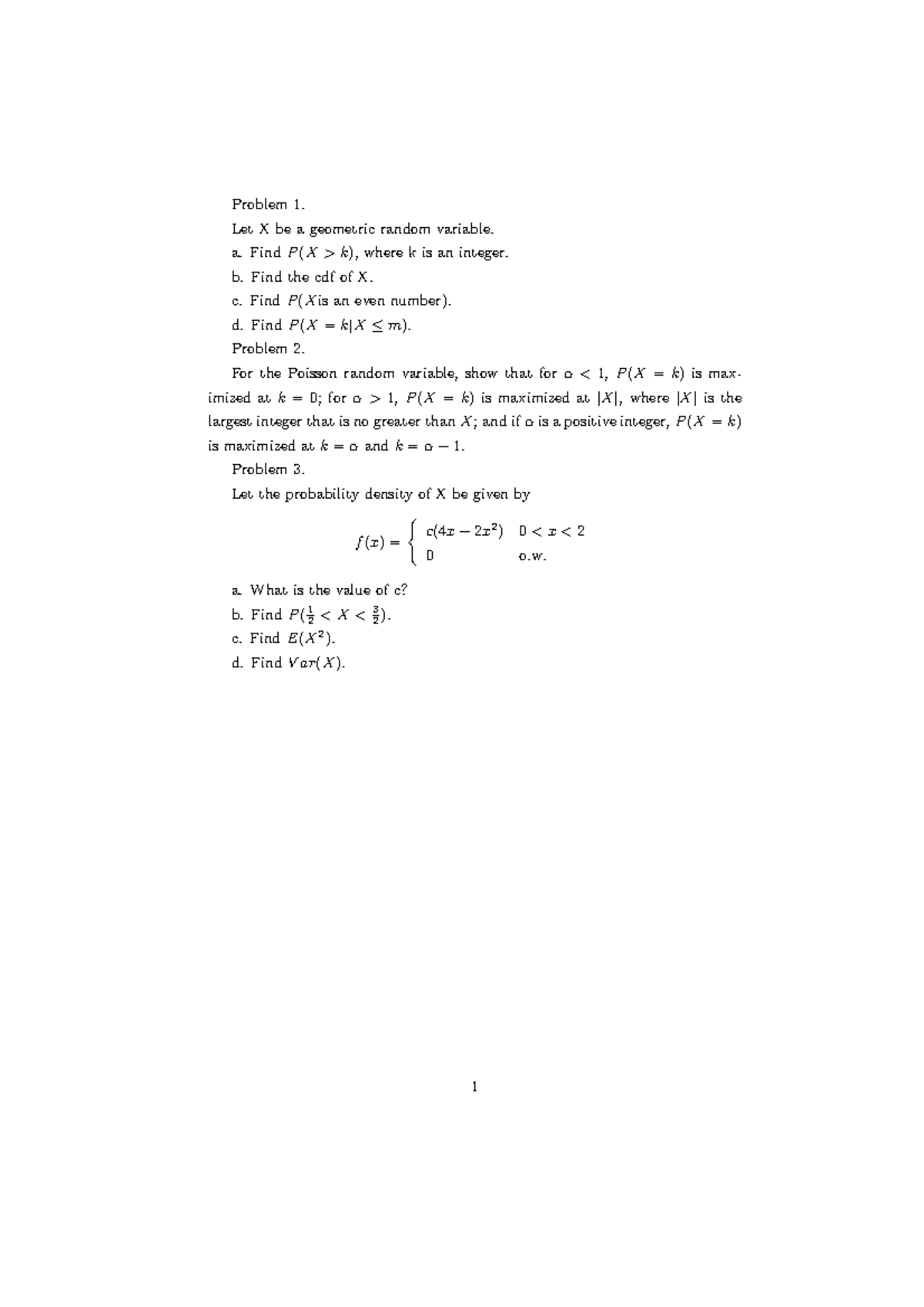 Seminar assignments - Homework 2 - Problem 1. Let X be a geometric ...