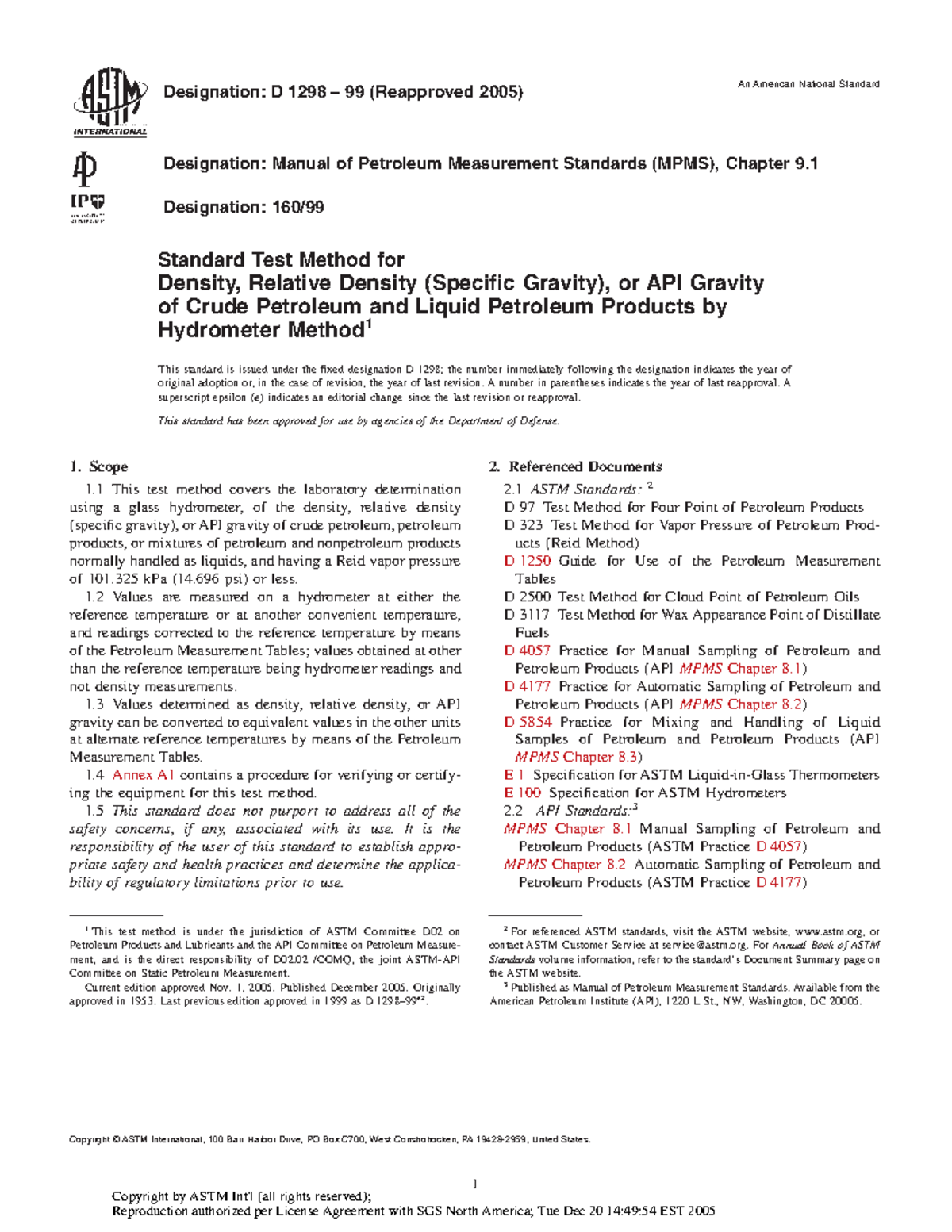 ASTM-D1298-2005 - Designation: D 1298 – 99 (Reapproved 2005 ...