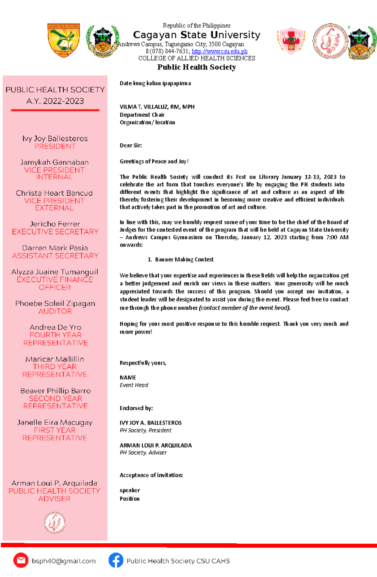 Invitational-letter - Invitation letter - Republic of the Philippines ...