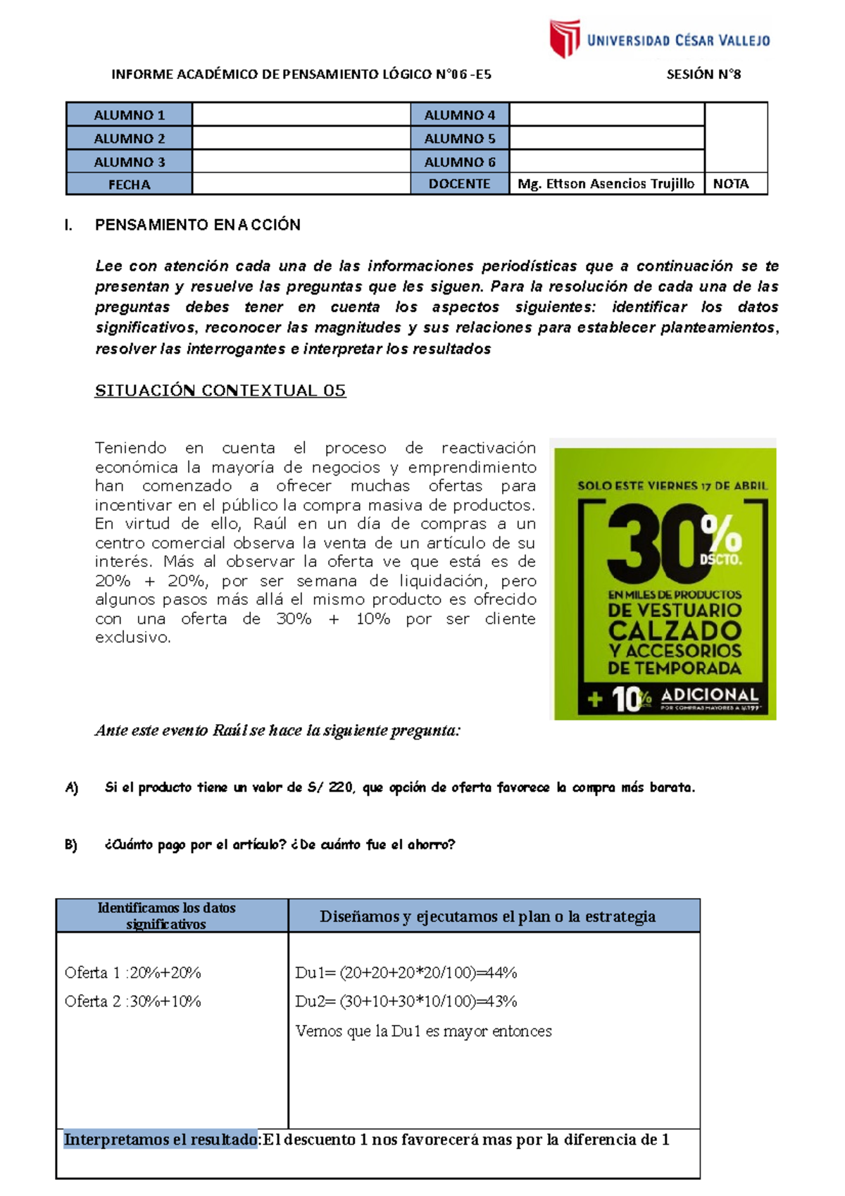 Informe Academico-Nº 06-E5 - INFORME ACADÉMICO DE PENSAMIENTO LÓGICO N ...