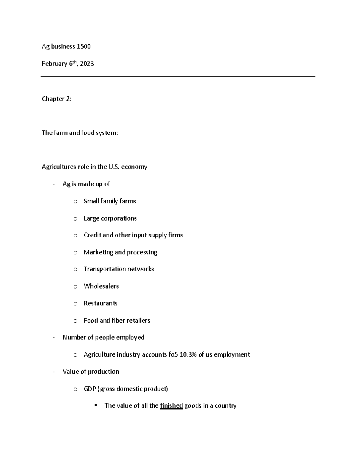 Intro to agribusiness 2-6 - Ag business 1500 February 6th, 2023 Chapter ...