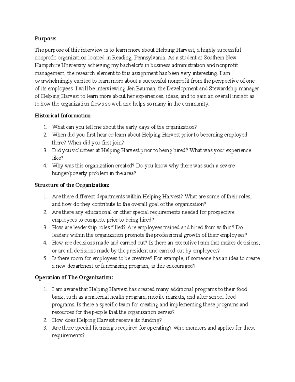 OL- Interview Instrument Mod 3 Milestone - Purpose: The purpose of this ...