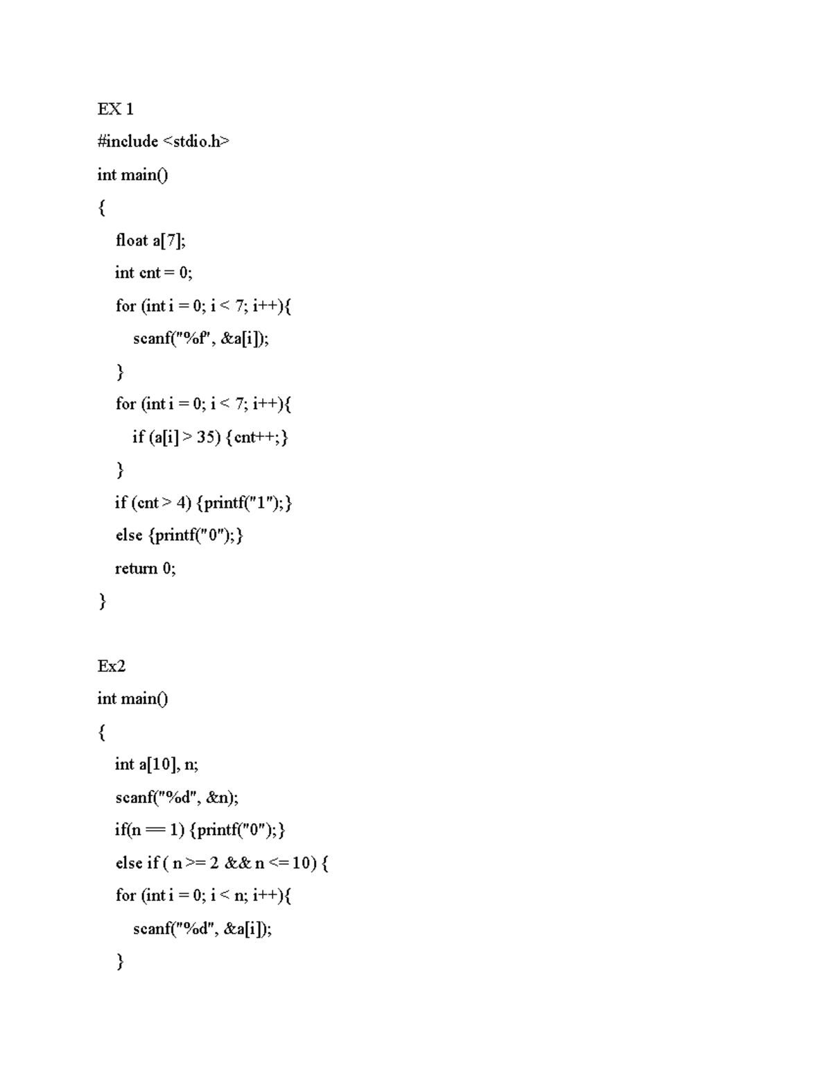 Array - nothing - EX 1 #include int main() { float a[7]; int cnt = 0; for (int i = 0; - Studocu
