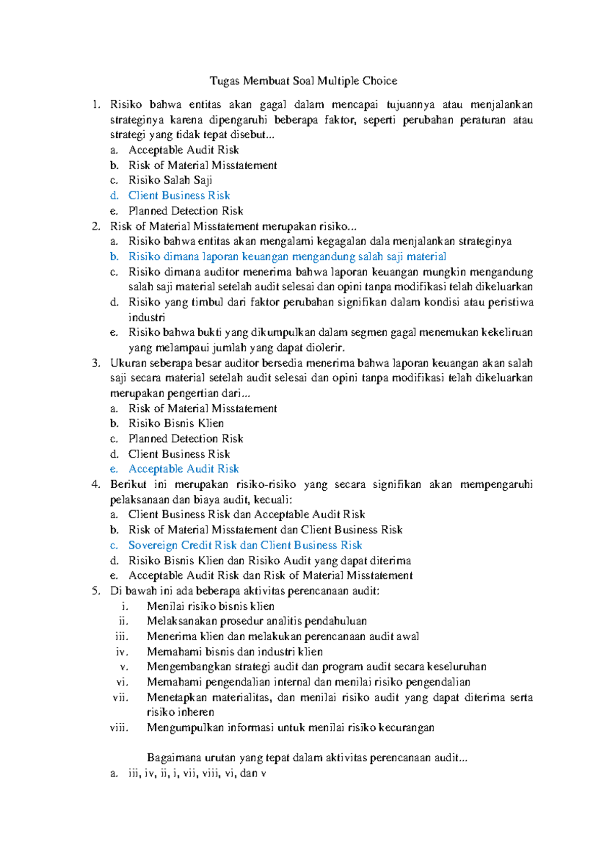 Soal Multiple Choice Auditing 1 - Tugas Membuat Soal Multiple Choice ...