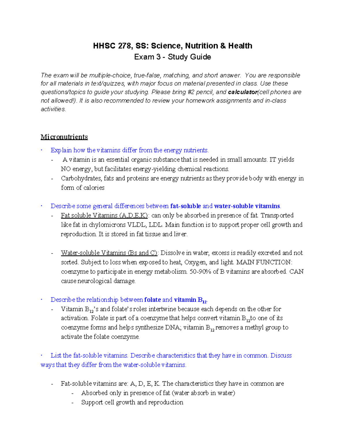 Exam 3 Study Guide - Professor Julie Swift - HHSC 278, SS: Science ...