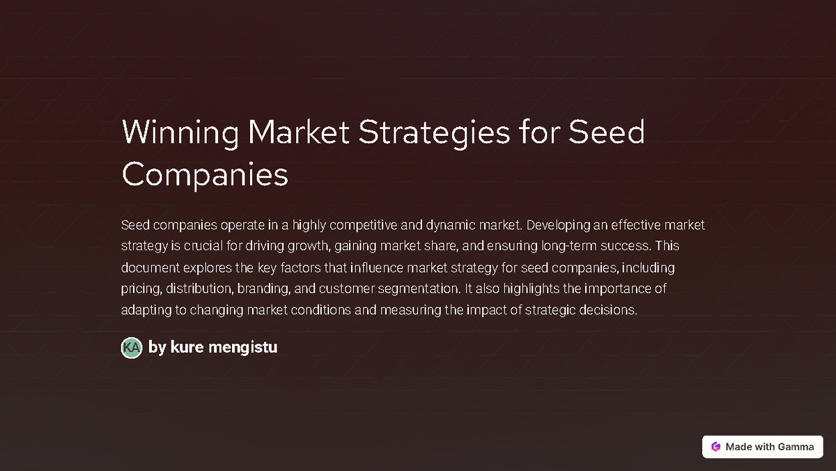Winning Market Strategies for Seed Companies - Winning Market ... Winning Market Strategies for Seed Companies - Winning Market ...