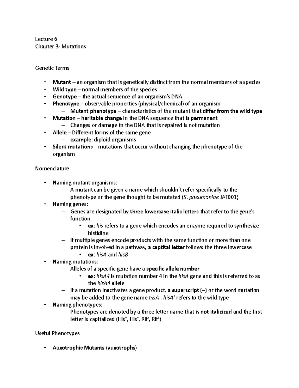 Mutations - Justin Thornton- Lecture 6 - Lecture 6 Chapter 3- Mutations ...