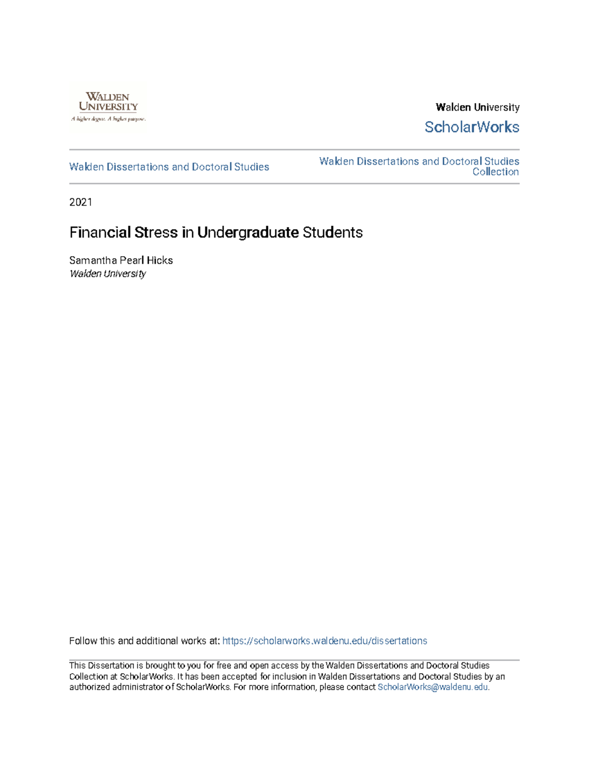 Financial Stress in Undergraduate Students - Walden UniversityWalden ...