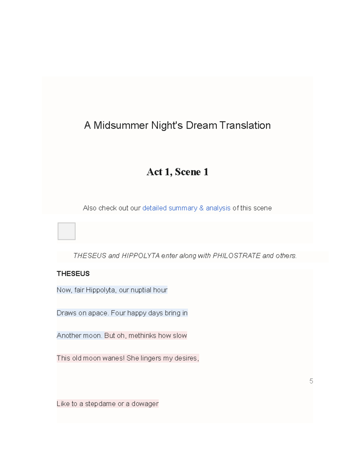 A+Midsummer+Night's+Dream+translation+Scene+one+Act+One - A Midsummer ...