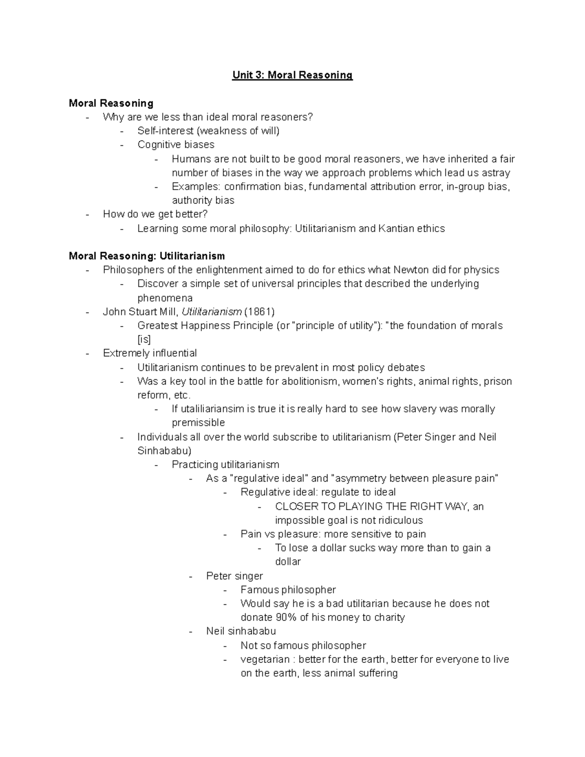 Unit 3 Moral Reasoning - Portico Professor Evans lecture notes - Unit 3 ...