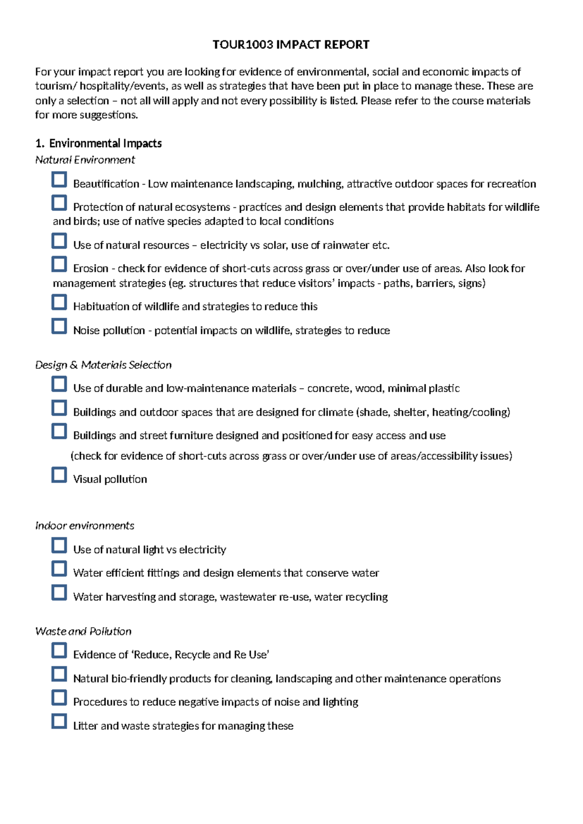 Impact Report - FAQs - TOUR1003 IMPACT REPORT For your impact report ...