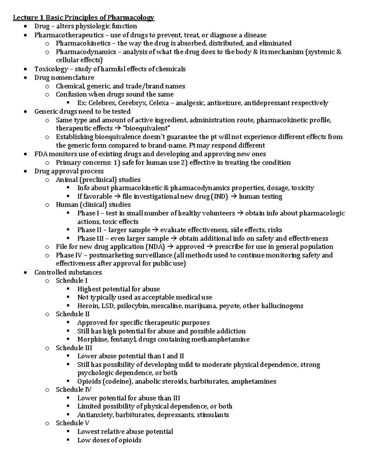 PHYT M8120 Pharmacology - Lecture 1 Basic Principles of Pharmacology ...