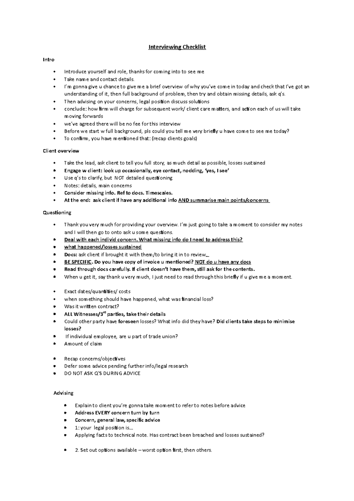 Interviewing Checklist 2021 LPC Exam Timetables PTW PTO Y1 Sept 21 v1 ...