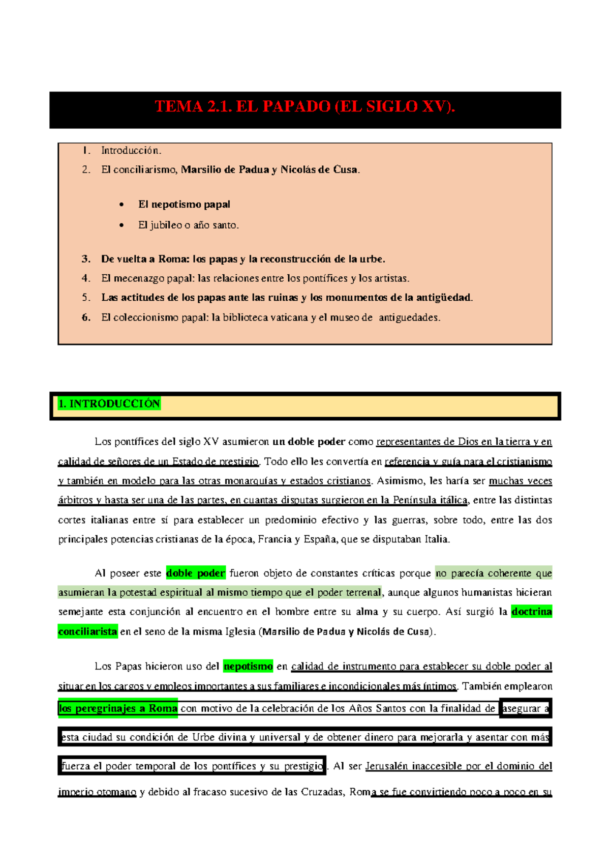 TEMA 2.1. EL Papado (EL Siglo XV) - TEMA 2. EL PAPADO (EL SIGLO XV). 1 ...