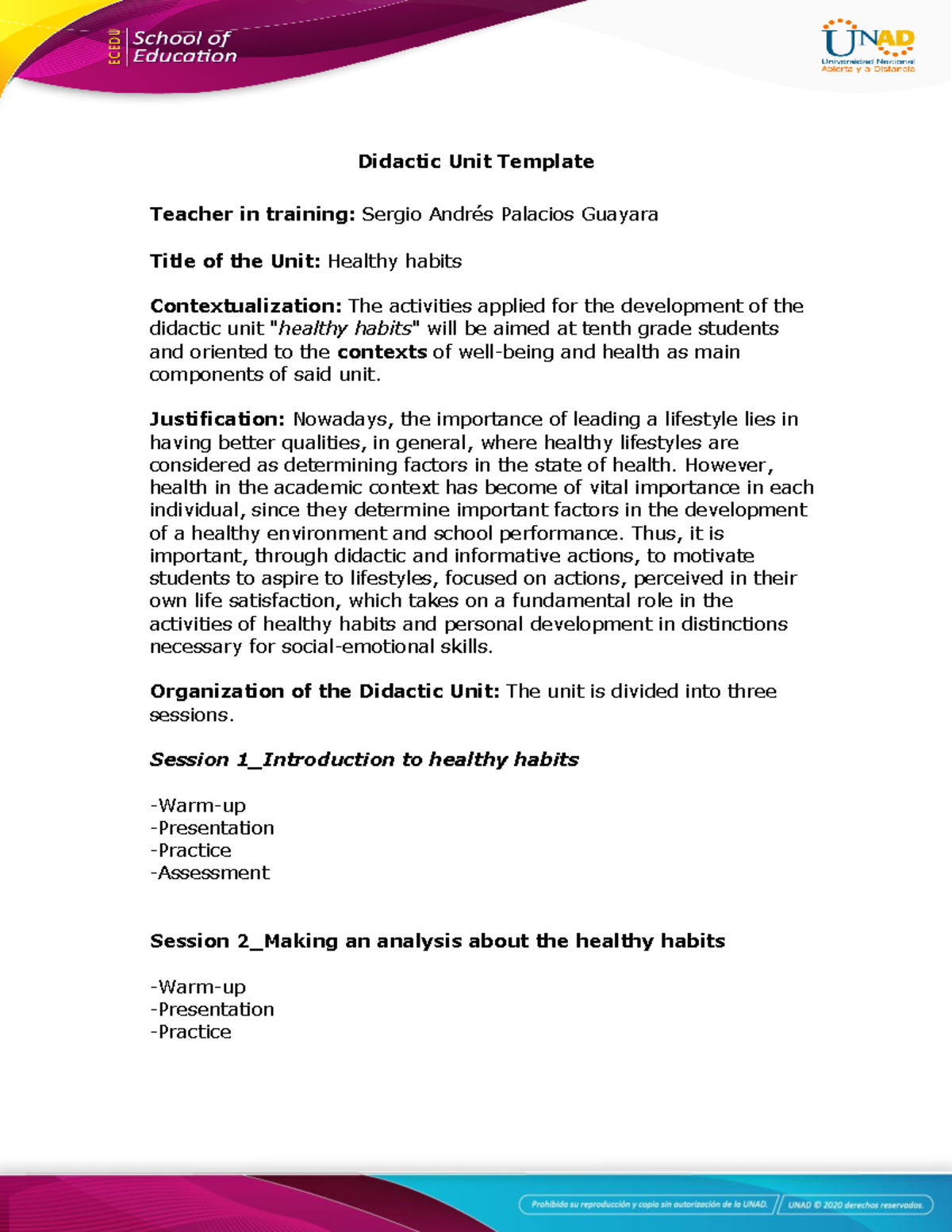 Form 3 - Didactic Unit Sergio Andrés Palacios Guayara - Didactic Unit ...