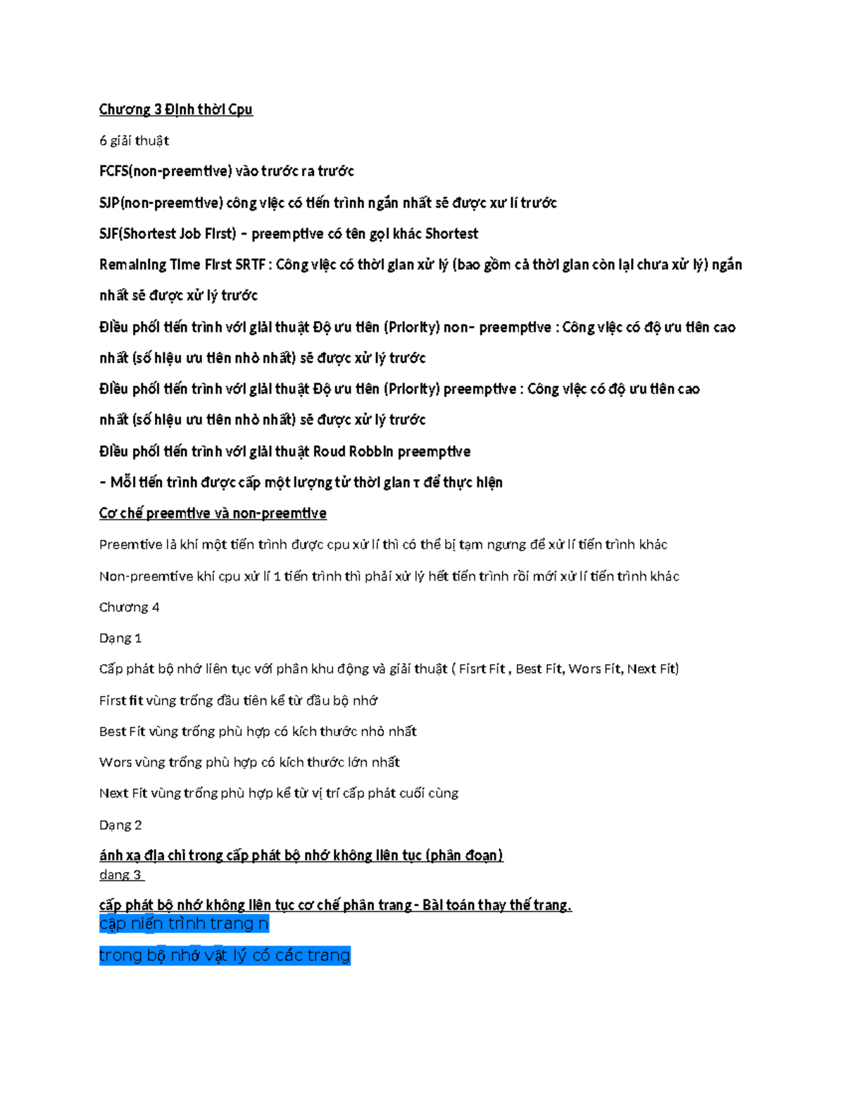 Vấn đáp cơ bản nlhdh - 1dasdasd - Chương 3 Định thời Cpu 6 giải thuật FCFS(non-preemtive) vào ...